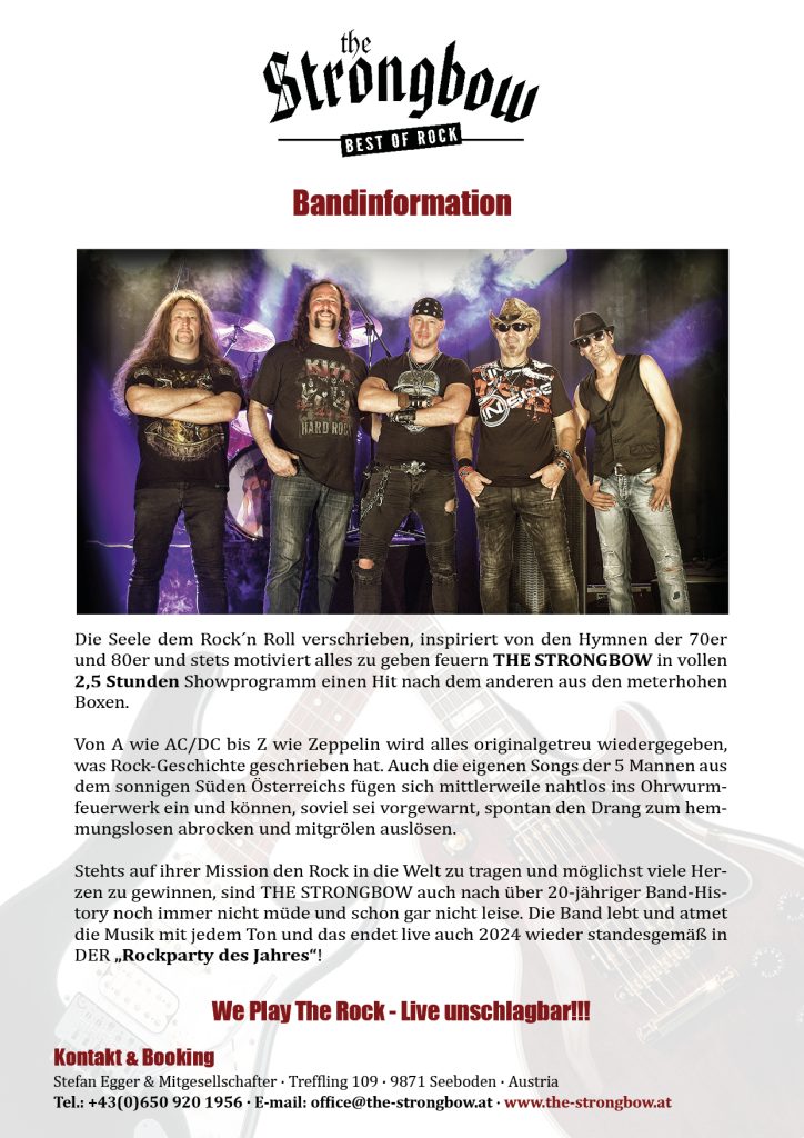 Kontakt | The Strongbow | Booking | Bandinfos | Downloads | Songliste